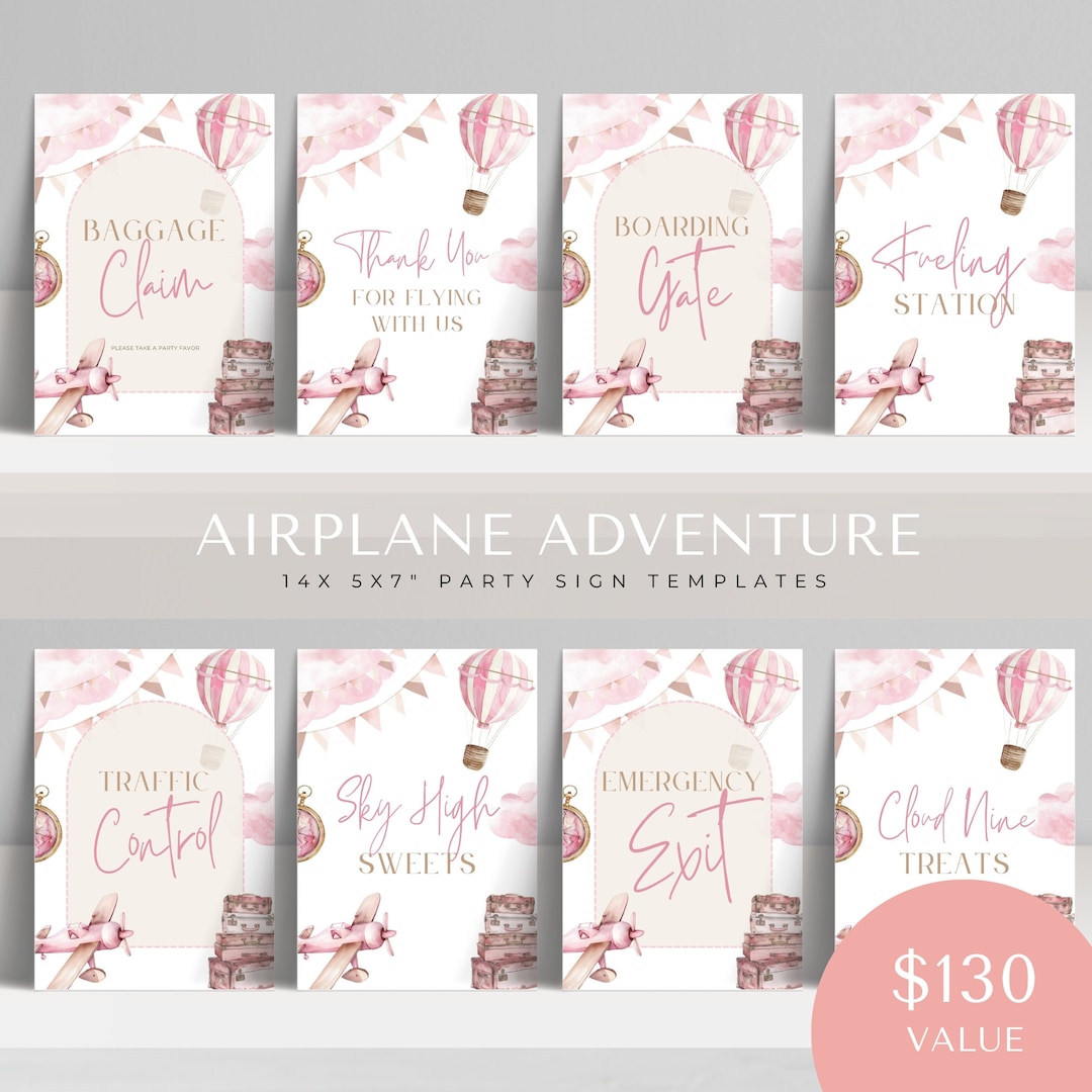 Airplane Birthday Sign Package, Pink, up up and Away, Adventure ...