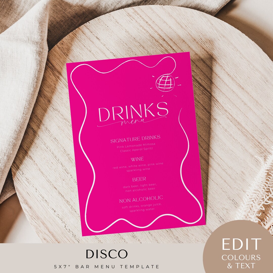 Bar Menu Disco, Printable, Wedding Drinks Sign, Stayin' Alive, Party ...