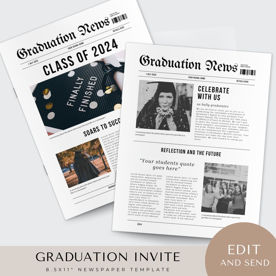 Newspaper Graduation Party Invite, Senior Graduate Announcement ...