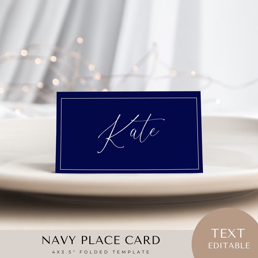Navy Wedding Place Card, Bridal, Seating Card, Name Card, Table Setting ...