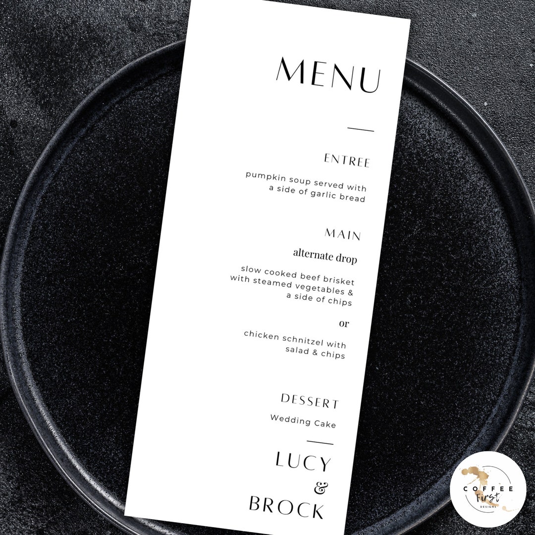 MINIMALIST Modern Wedding Dinner Menu, Instant Download, Wedding Menu ...