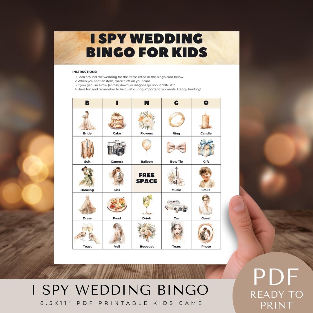 I Spy Wedding Game for Kids, BINGO, Wedding Reception, Scavenger Hunt ...