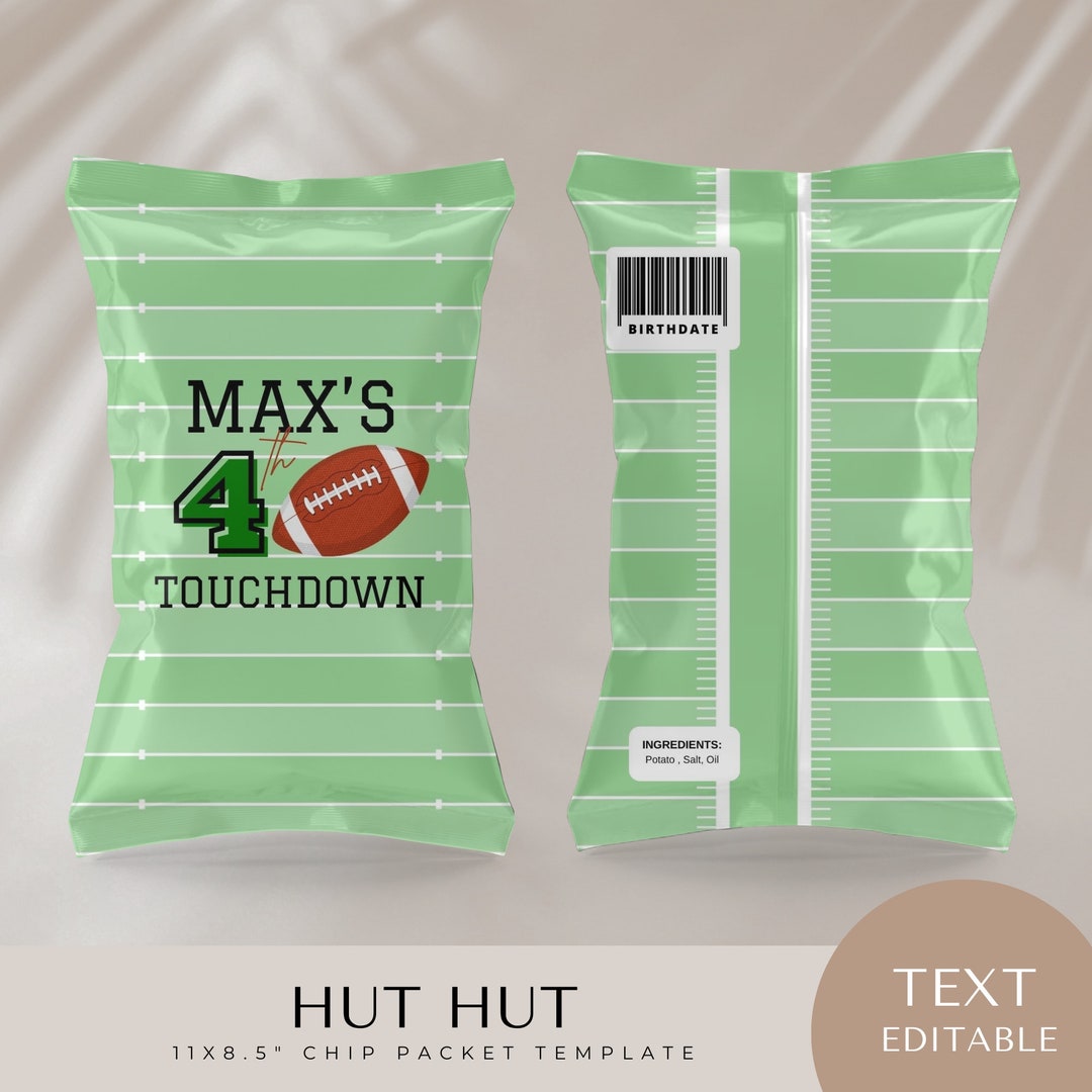 Football Chip Packet, Boy Decor, 4th Birthday Party, Bday, Editable ...
