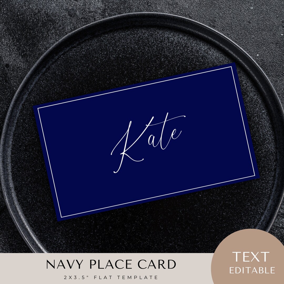 Navy Wedding Place Card, Bridal, Seating Card, Name Card, Table Setting ...