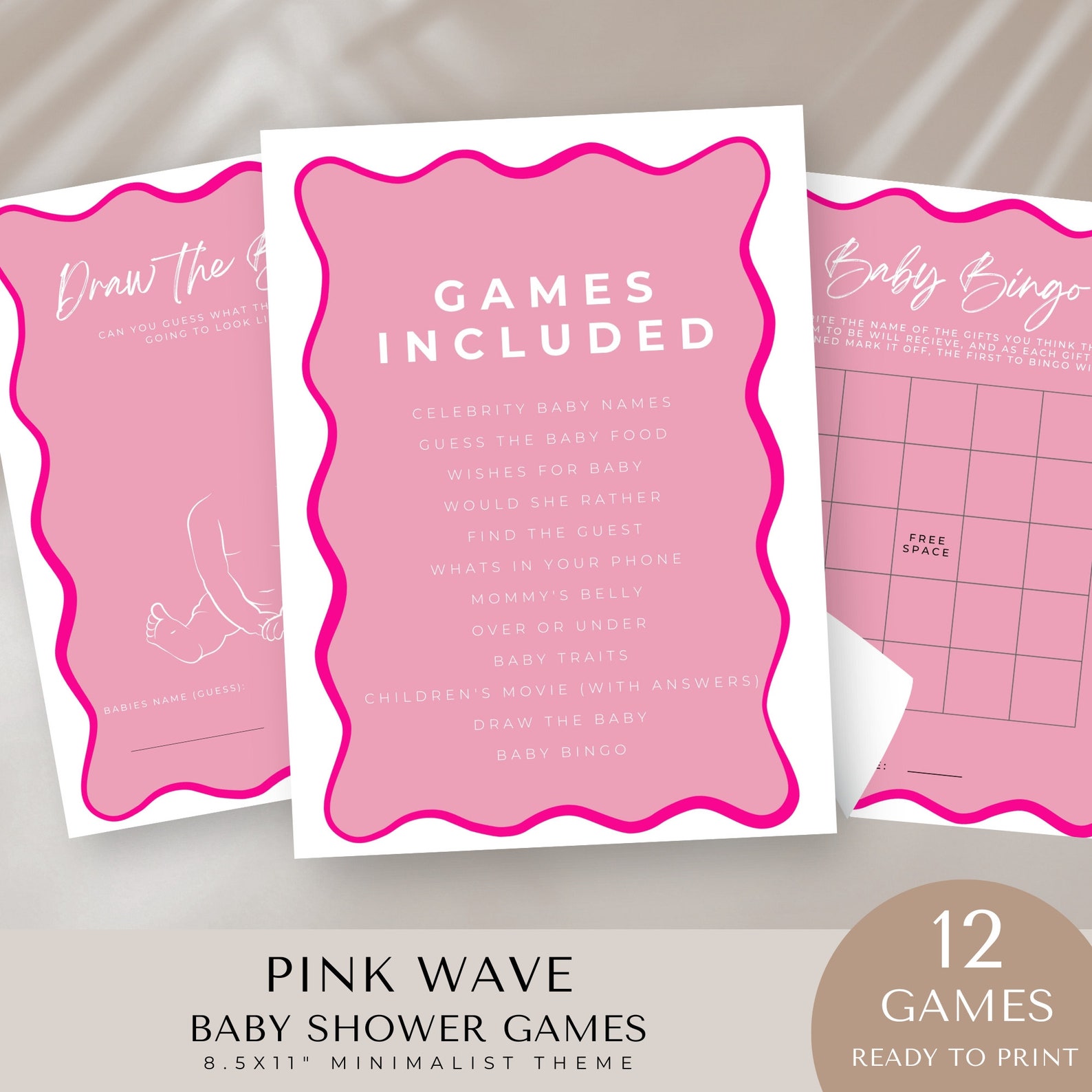 Wavy Printable Games, Most Fun Baby Shower Games, Bundle, Editable ...