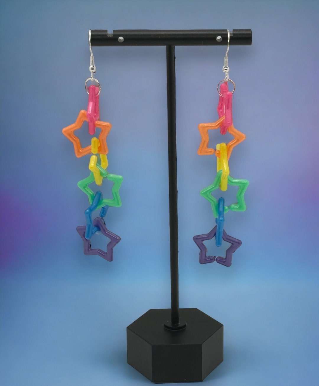 Rainbow Star Chain Link LGBTQ Pride Earrings - Hypoallergenic Silver ...