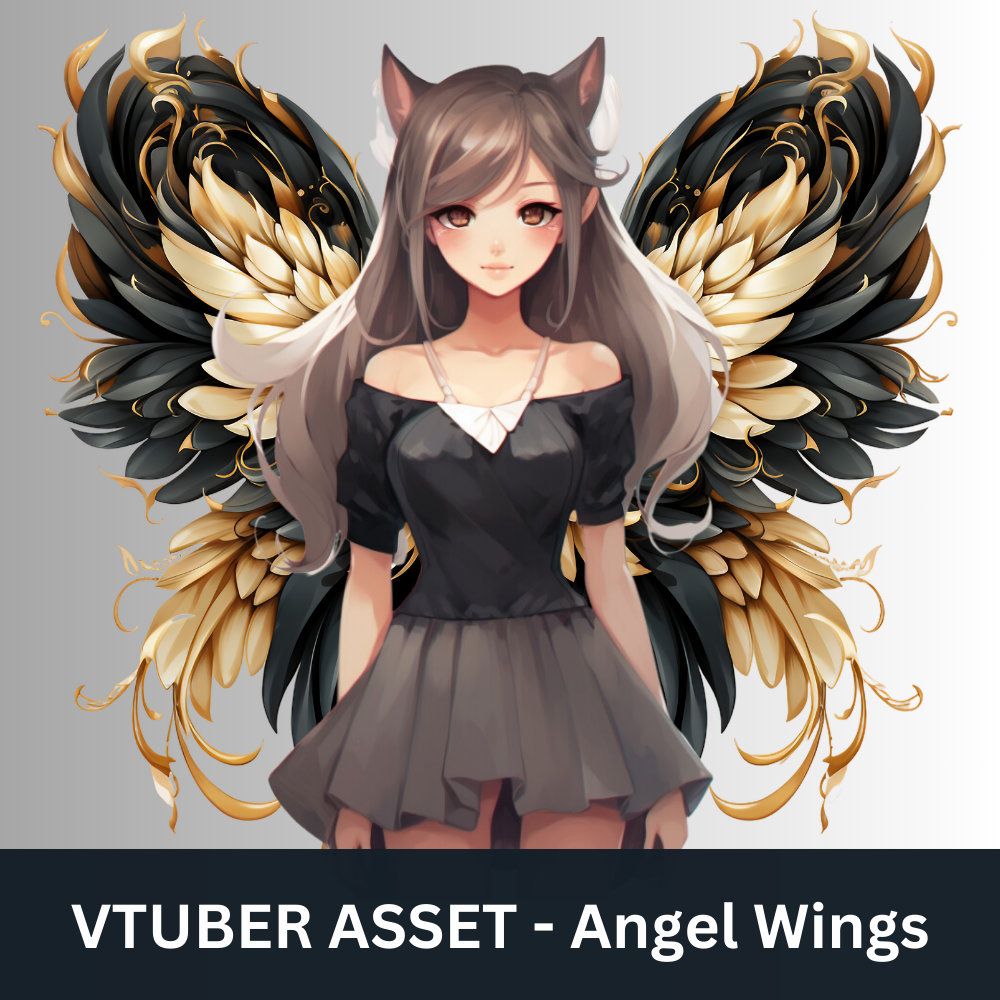 Vtuber Asset Black Angel Wings Golden Vtube Watercolor Angelic Feathers ...