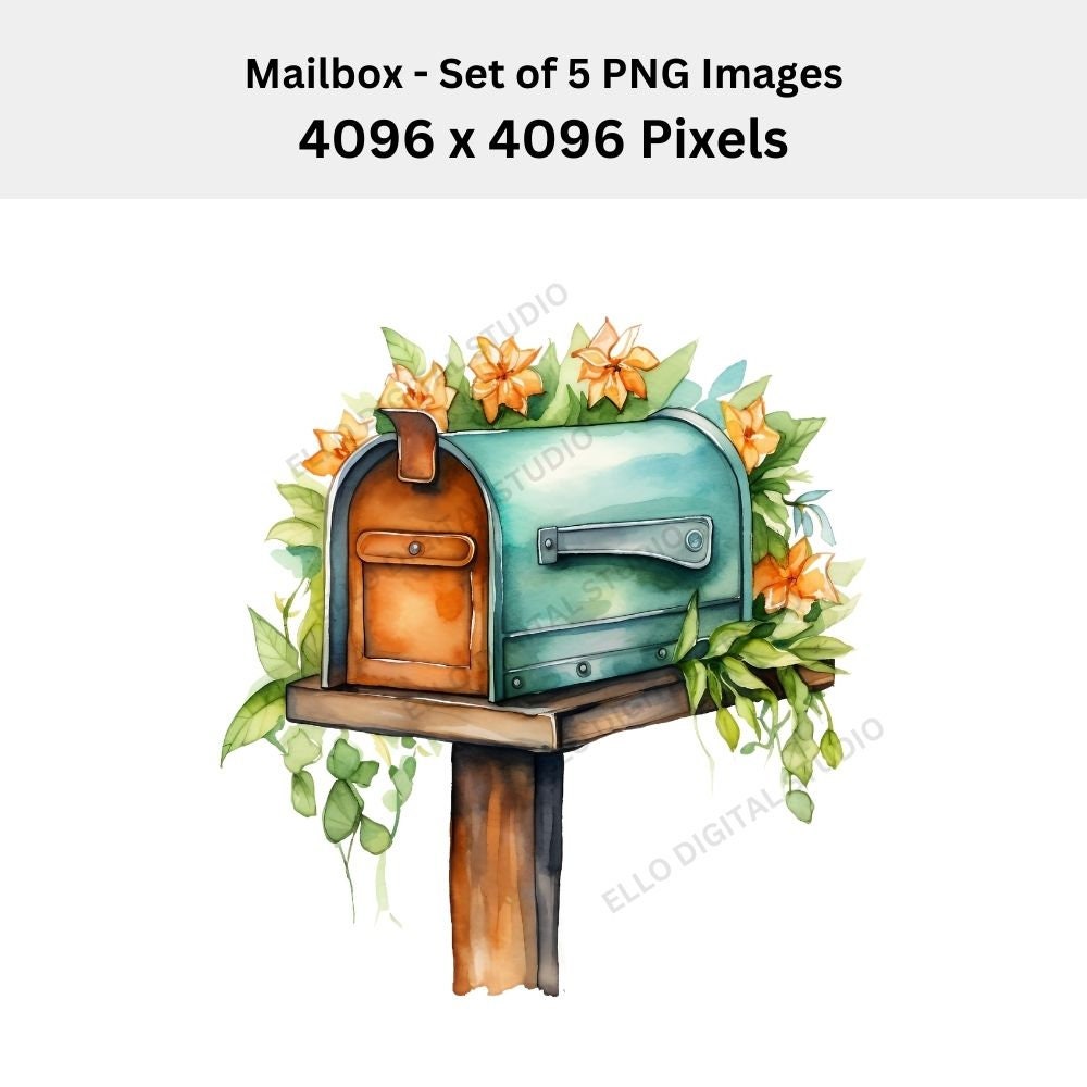 Mailbox Watercolor Clipart Bundle 5 PNG Images Postage Mail - Etsy