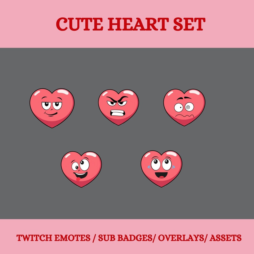 Cute Heart Emotes Assets, Valentine's Day Bundle, Twitch Sub/bit Badges ...