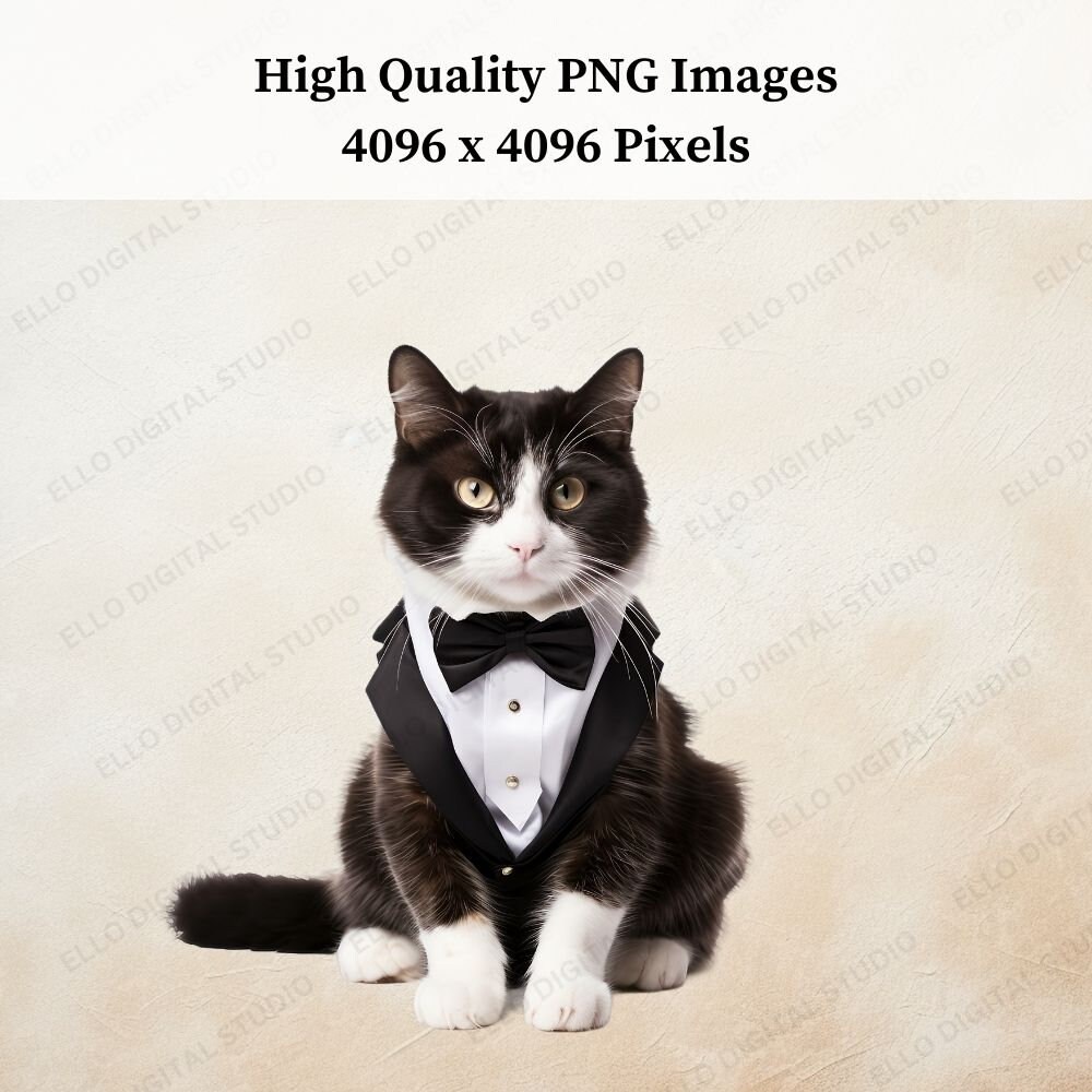 Tuxedo Cat Clipart Pack of 5 Transparent PNG Instant Digital Download ...