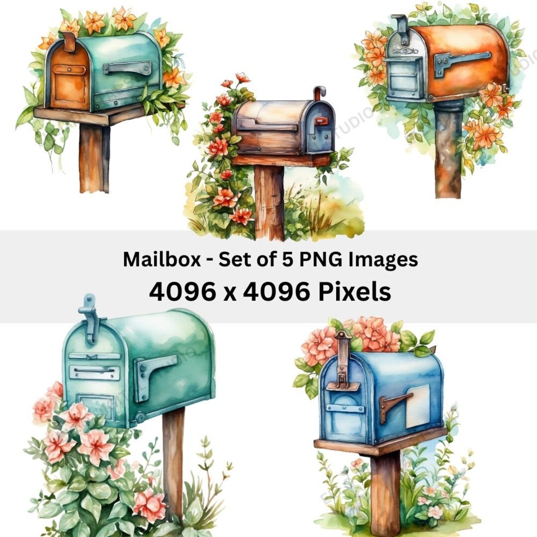 Mailbox Watercolor Clipart Bundle 5 PNG Images Postage Mail - Etsy