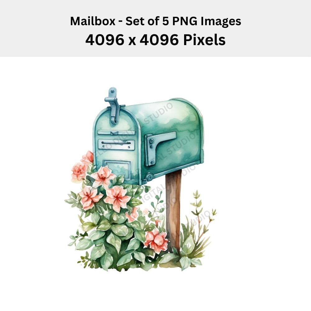 Mailbox Watercolor Clipart Bundle 5 PNG Images Postage Mail - Etsy
