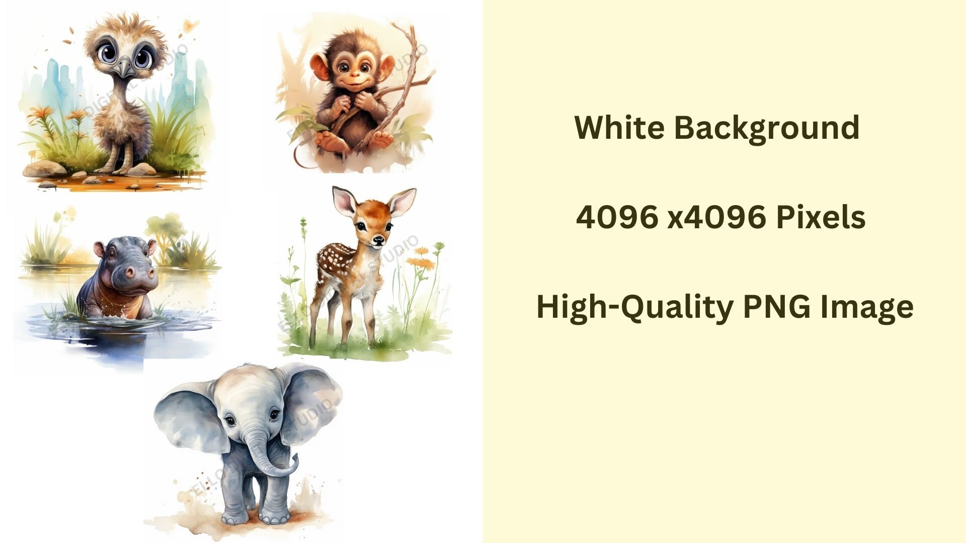 Baby Animals Clipart Watercolor PNG Bundle of 5 Wildlife - Etsy