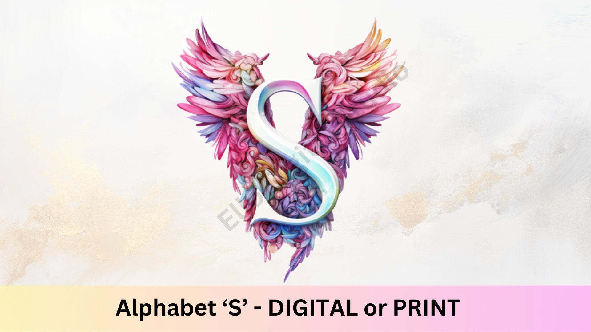Ethereal Angel Wings Alphabet Letter S, Initials Clipart, Personalised ...