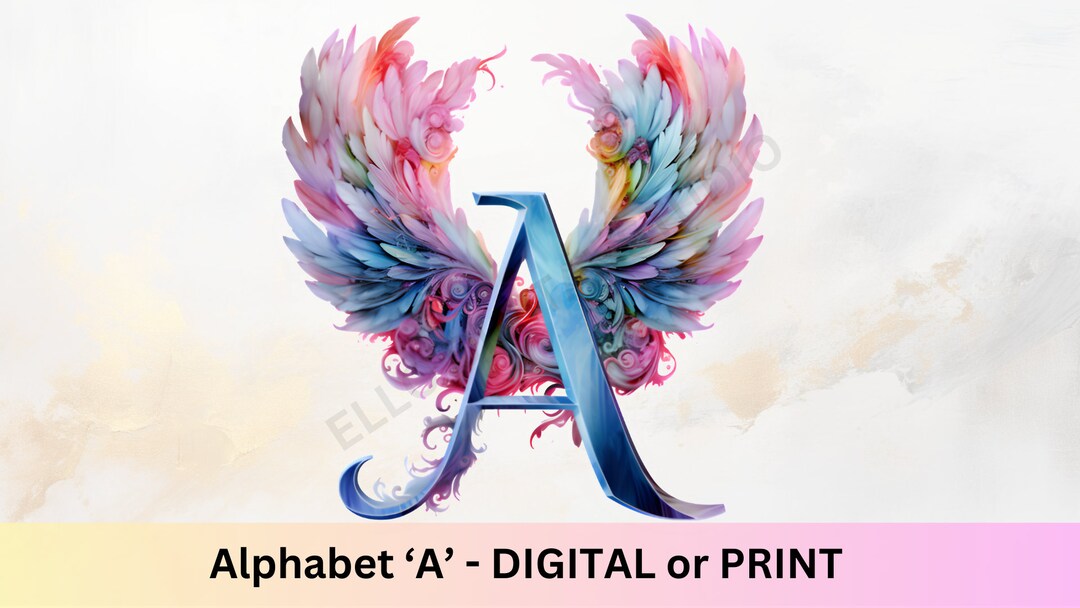 Beautiful Angel Wings Alphabet Letters, Initials Clipart, Personalised ...