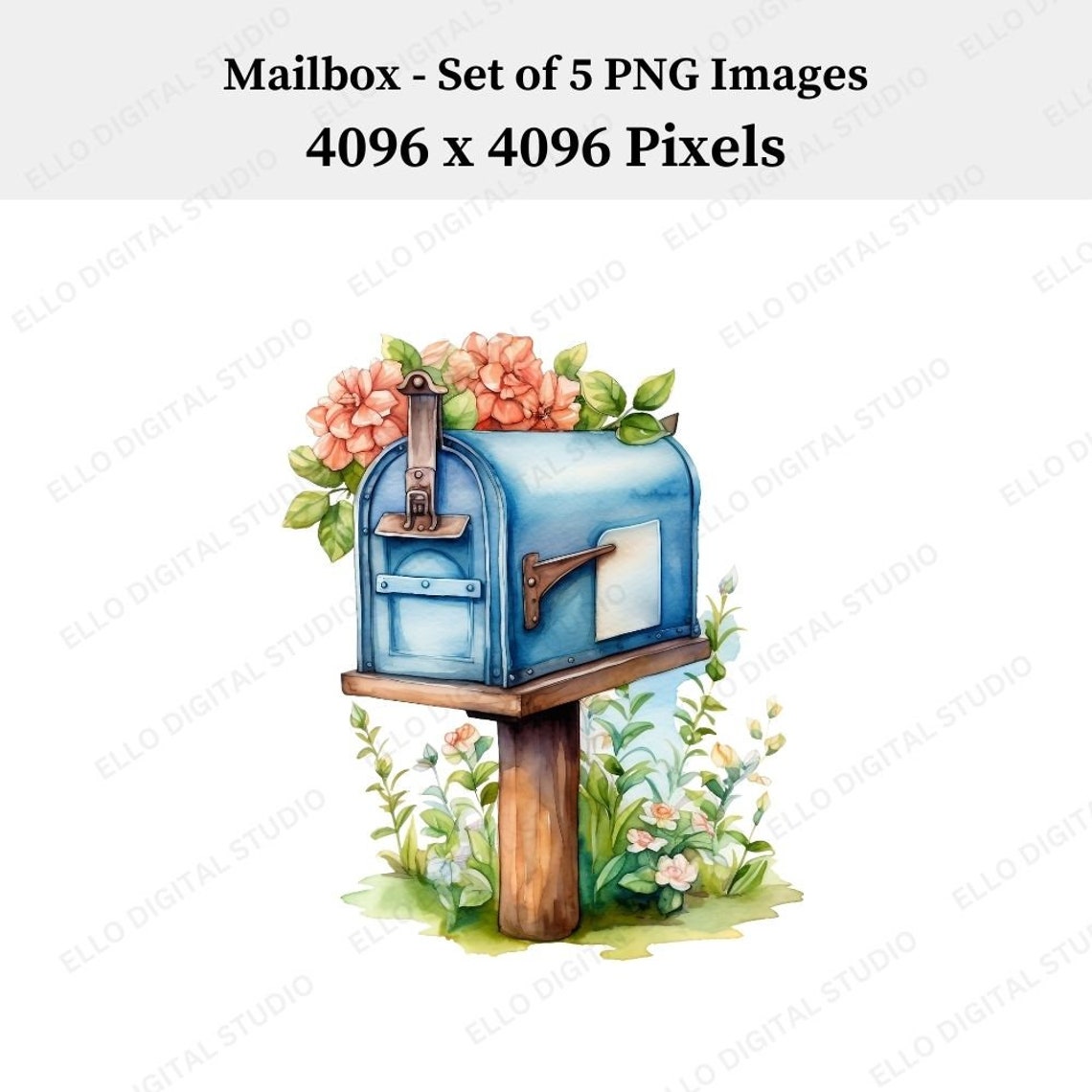 Mailbox Watercolor Clipart Bundle 5 PNG Images Postage Mail Floral ...