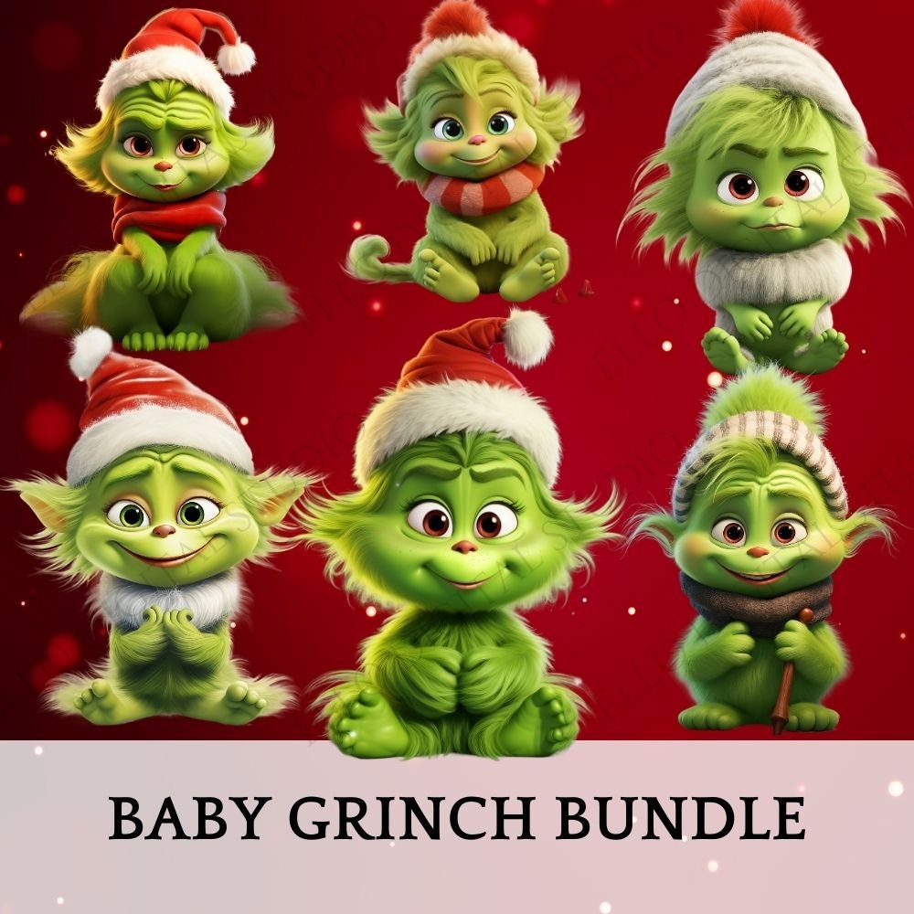 Baby Grinch Clipart Bundle Christmas 6 PNG Images Grinch Sublimation ...