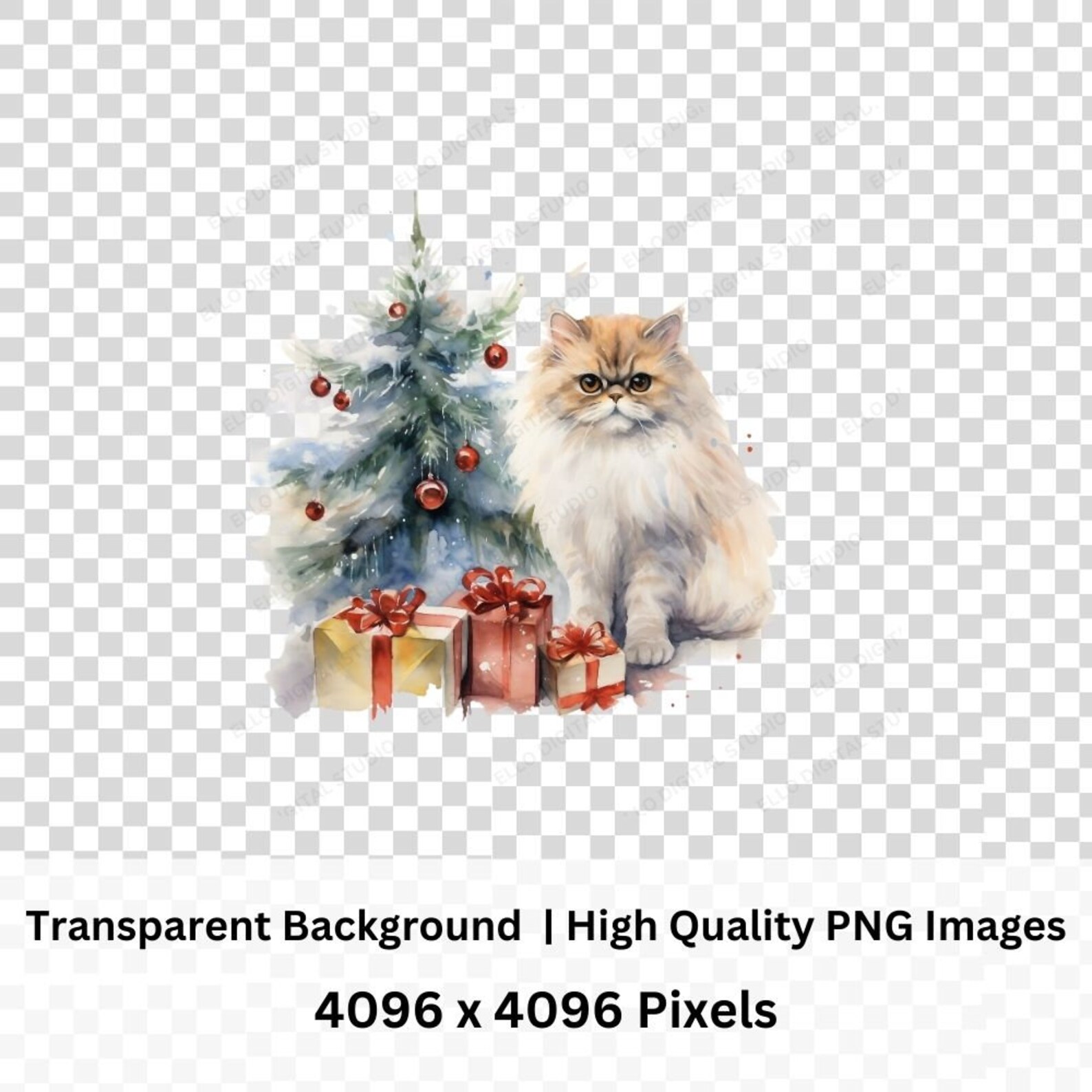 Christmas Cats Watercolor Clipart Bundle 30 PNG Festive Cat Kitten ...