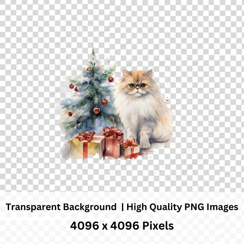 Christmas Cats Watercolor Clipart Bundle 30 PNG Festive Cat Kitten ...