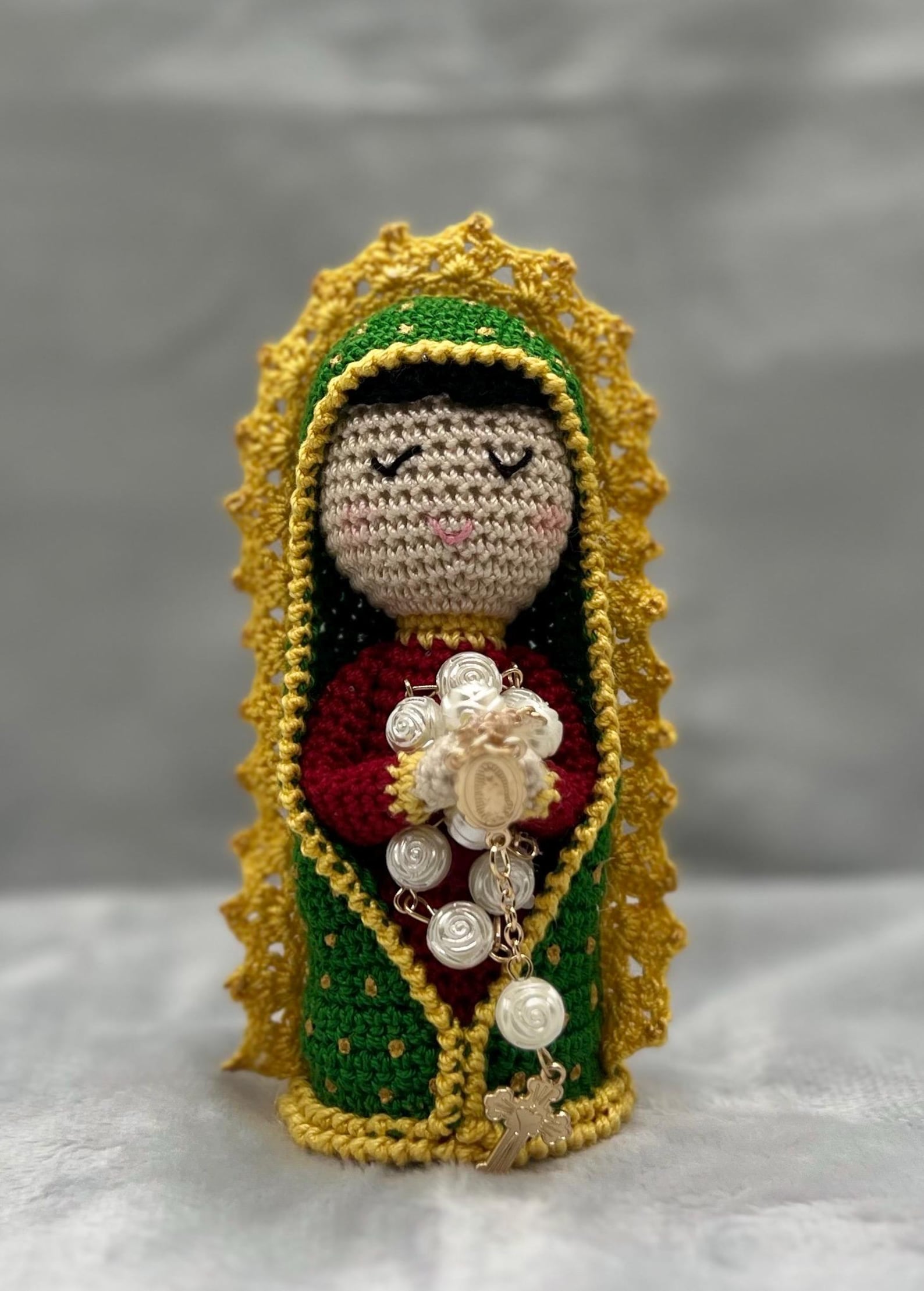 Handmade Crochet Virgin Mary Doll With Rosary (green Veil) - Etsy