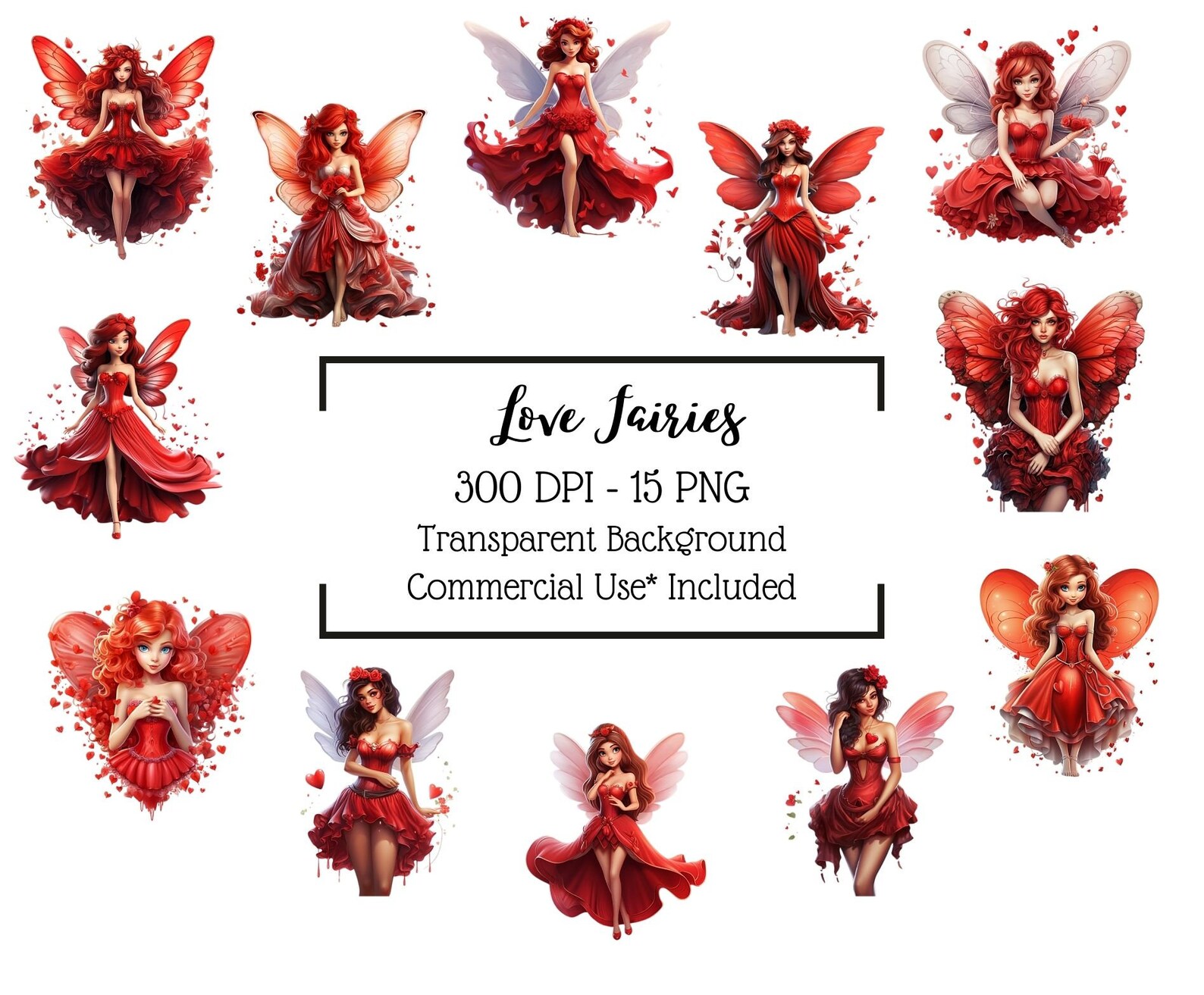 Valentines Fairy Clipart, Fantasy Clipart, Love Fairy, Red Fairy ...