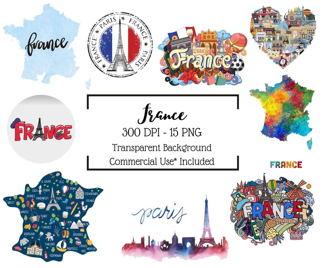France Clipart Bundle - 15 PNG Transparent Backgrounds - Paris, Eiffel ...