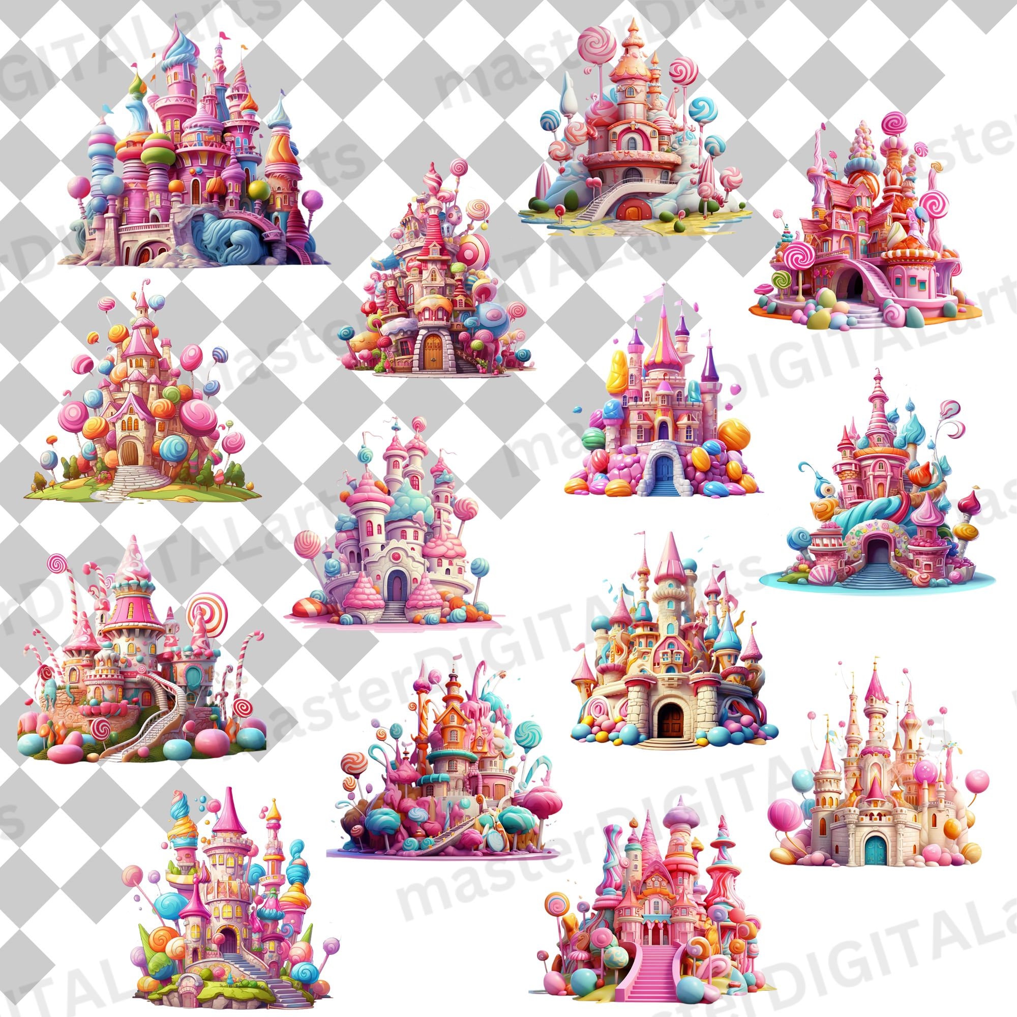 Candyland Castle Clipart - 15 High Quality Pngs, Digital Paper Crafting ...