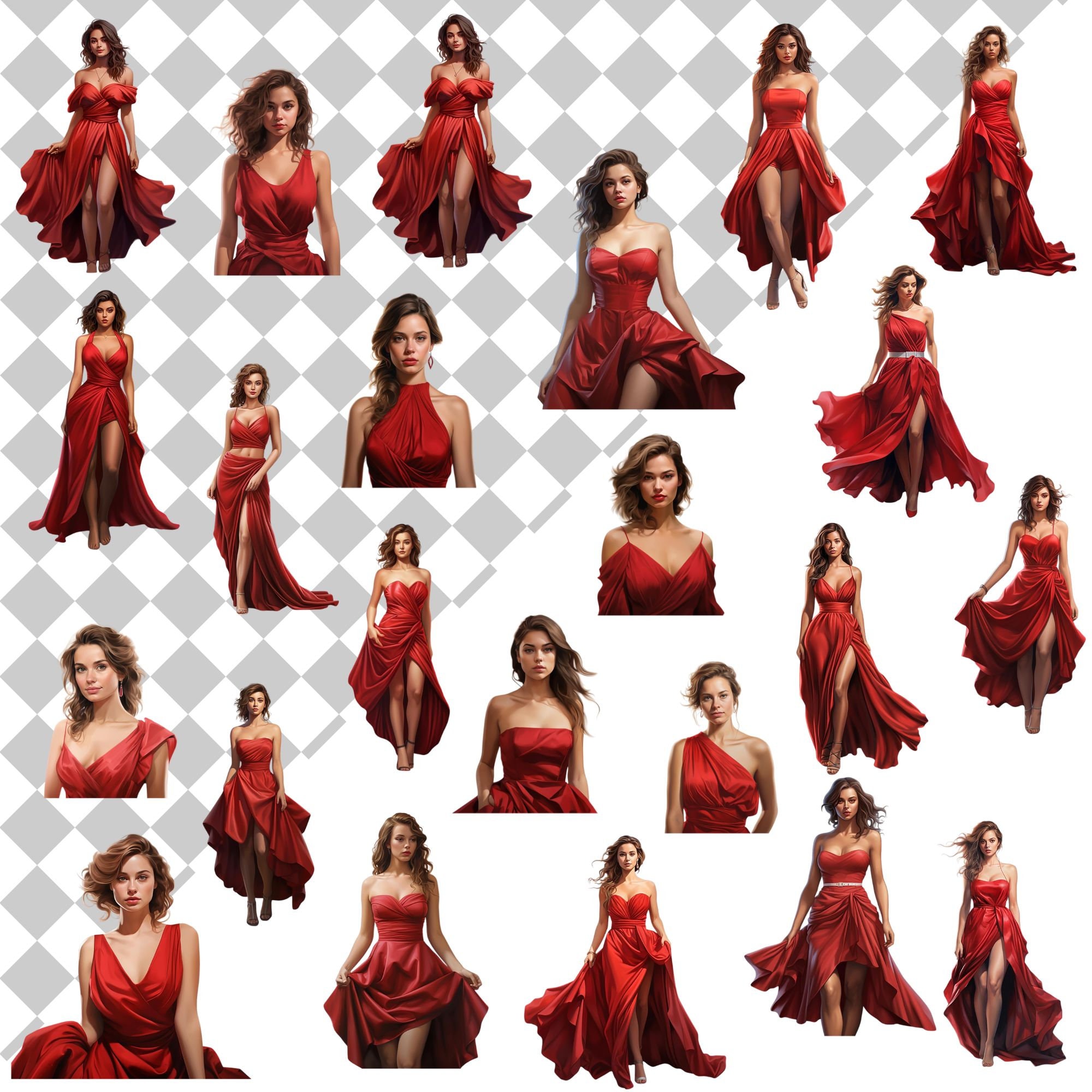 Lady in Red Clipart, Red Dress Clipart, Fashion Clipart, Vintage ...