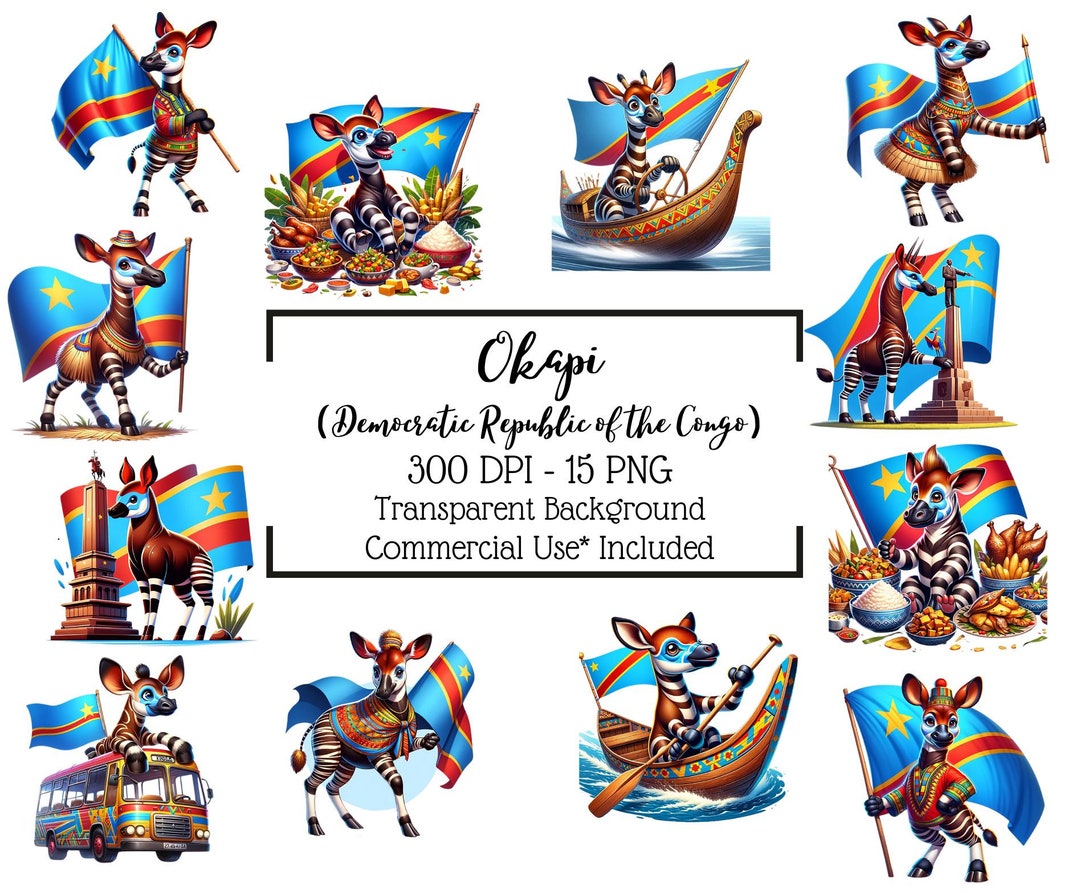 Okapi Clipart - Congo's Forest Jewel, Jungle Theme Clipart, National ...