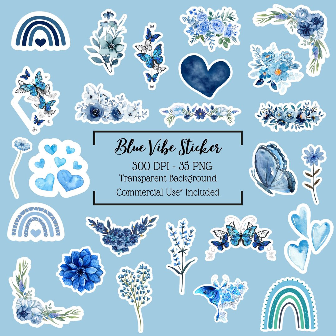 Digital Stickers, Digital Sticker Scrapbook, Blue Butterfly Stickers ...