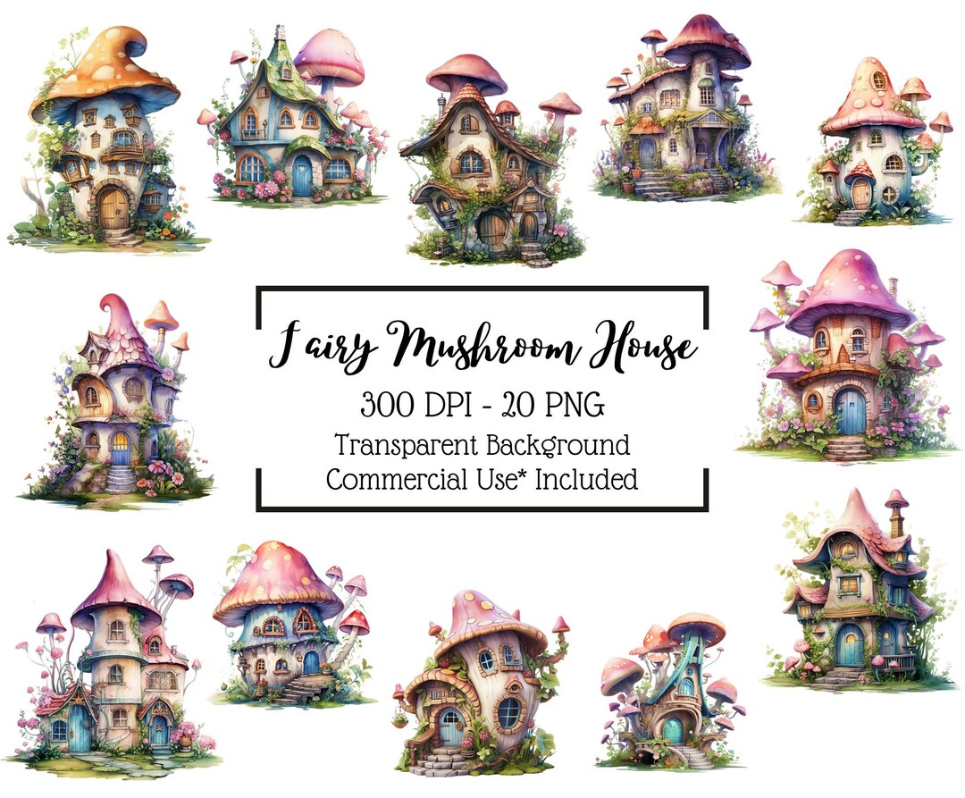 Mushroom Fairy House Clipart Watercolor Flower Fairy House PNG ...