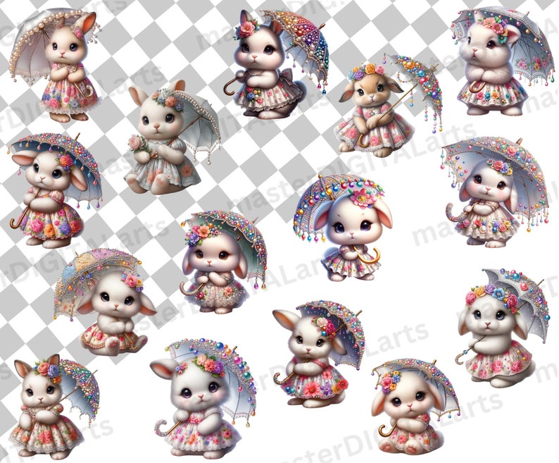 Bunny Clipart 15 PNG, Umbrella Clip Art, Spring Clipart, Easter ...