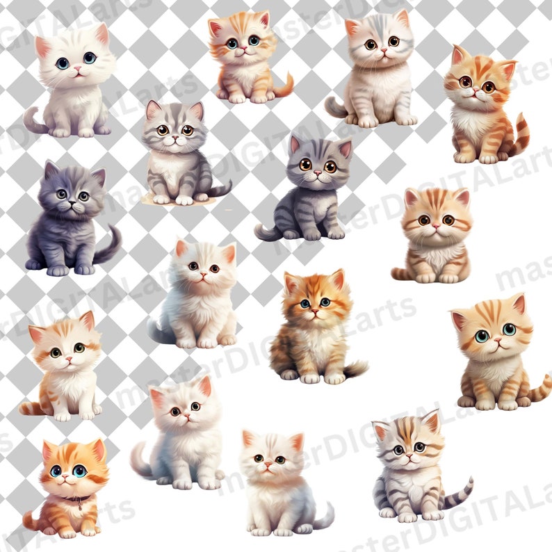 Kitten Clipart Bundle, 30 PNG, Cute Cats PNG Perfect for Card Making ...