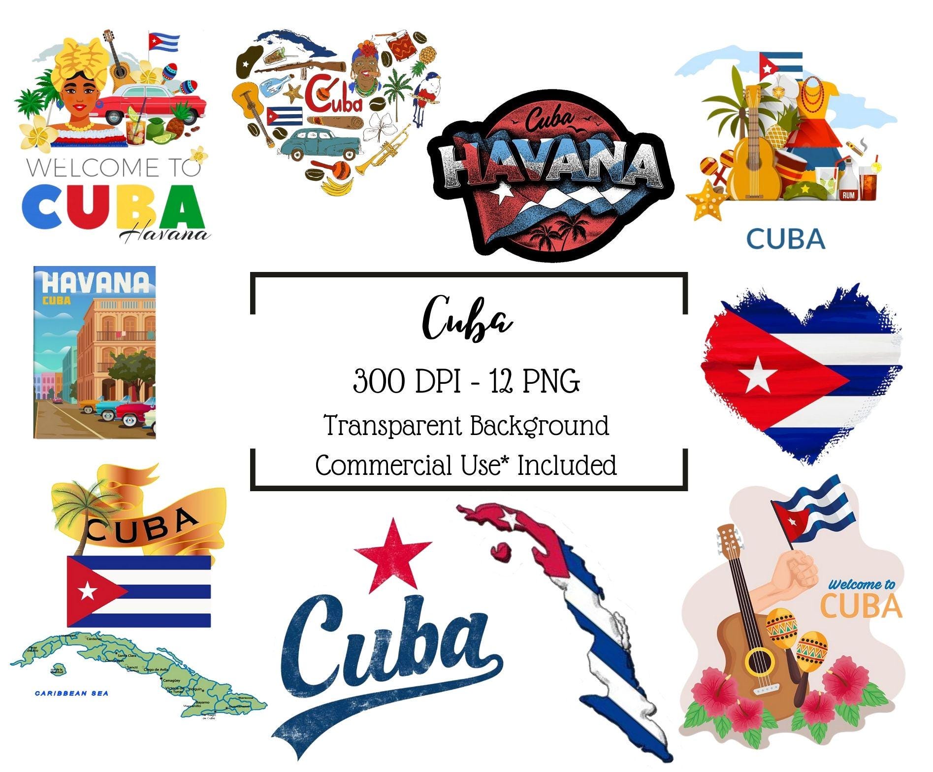 Cuba Clipart Bundle - 12 PNG Transparent Backgrounds - Havana, Cuban ...