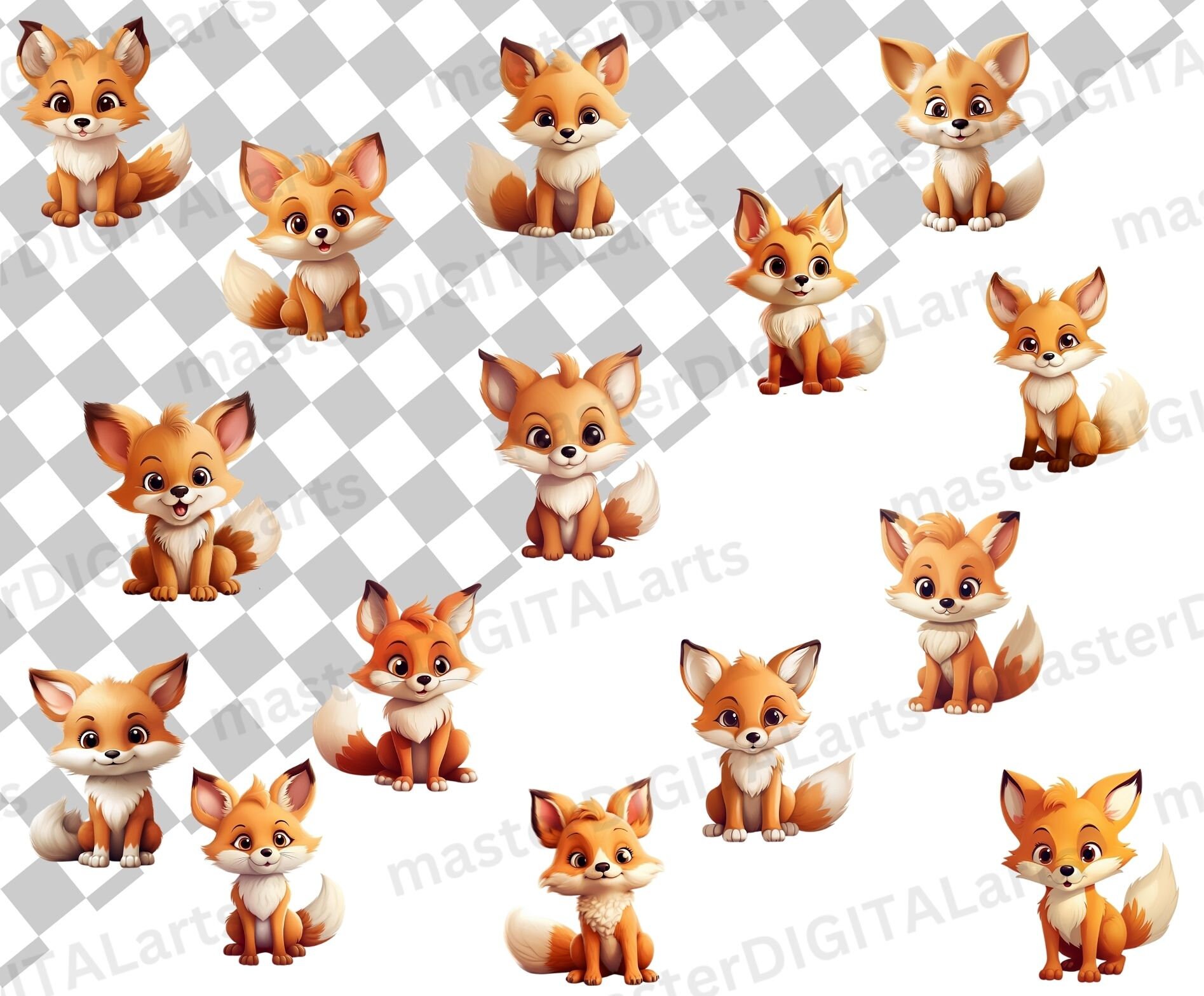 Cute Little Foxes Clipart Set, Watercolor Fox Pngs, Autumn Animals ...