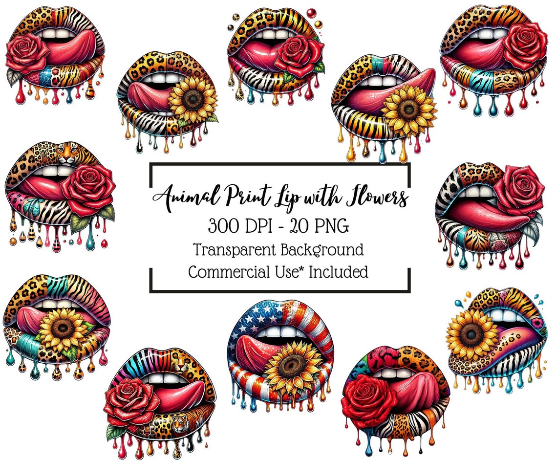 Animal Print Fat Lips Clipart, Digital Illustration, Girls Lips ...