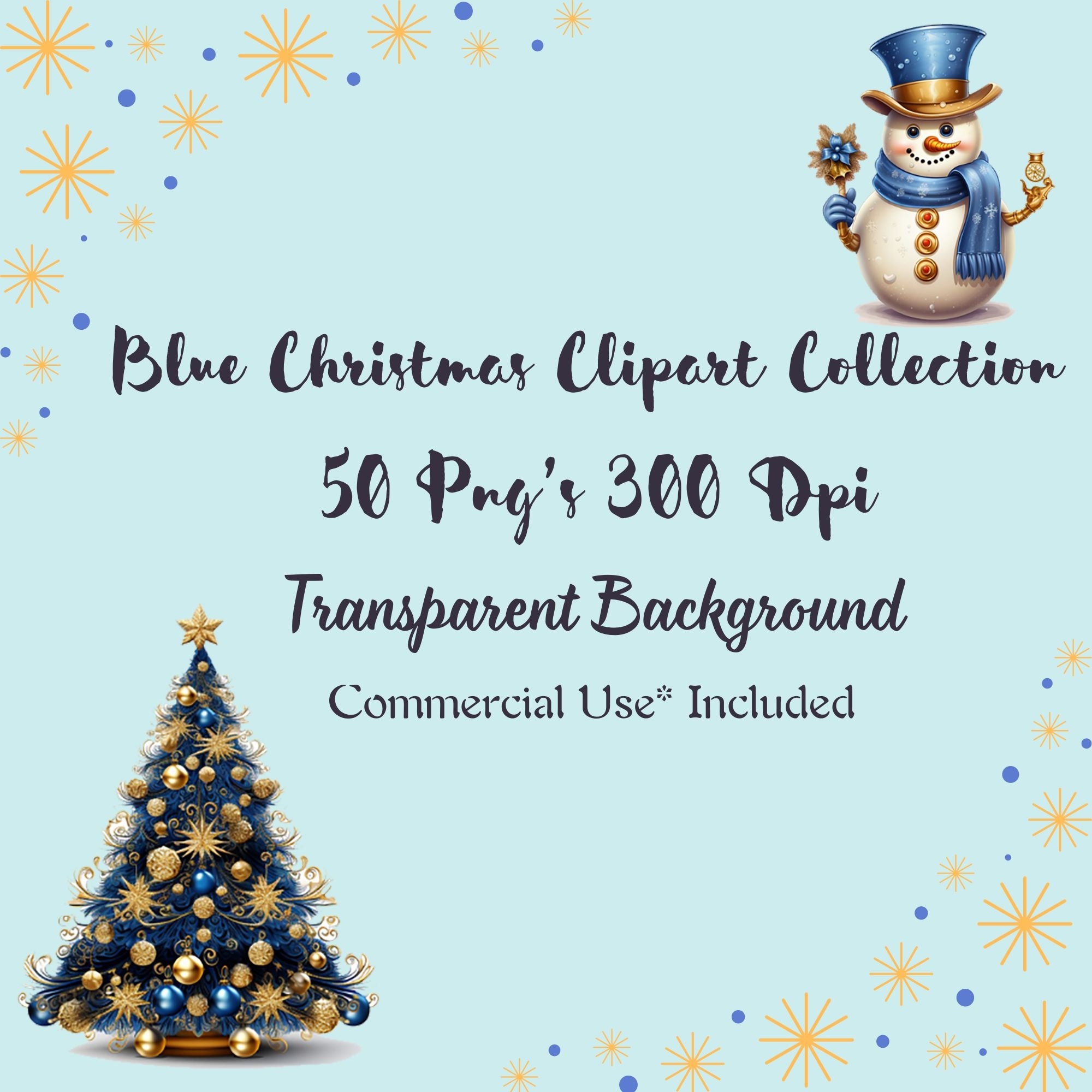 Blue and Gold Christmas Clipart Collection Blue Christmas 50 - Etsy