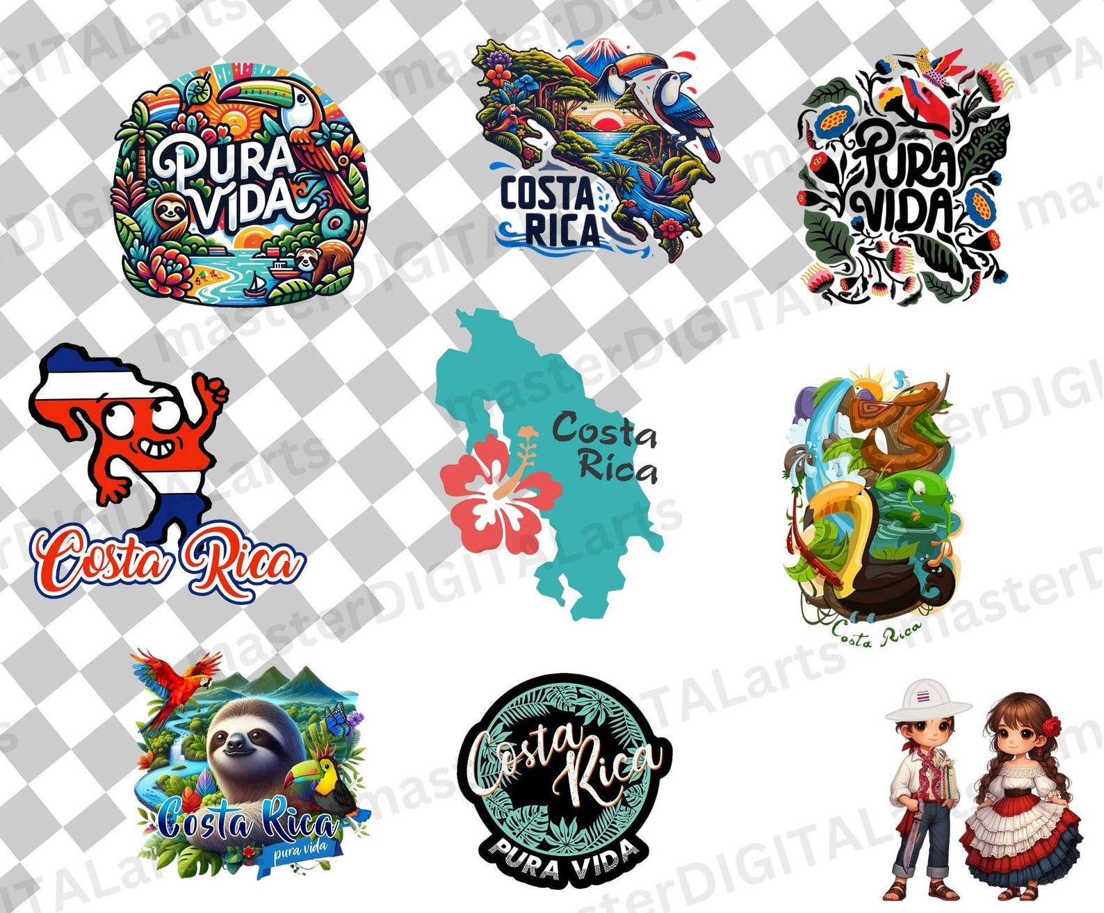 Costa Rica Clipart Bundle - 9 PNG Transparent Backgrounds - Pura Vida ...