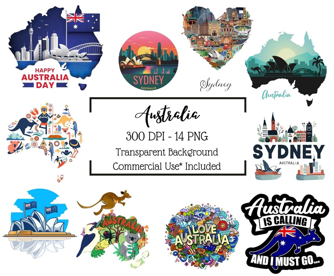 Australia Clipart Bundle - 14 PNG Transparent Backgrounds - Sydney ...
