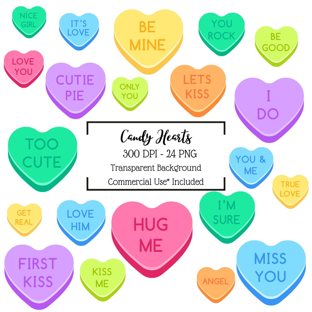 Valentine Candy Heart Clipart, Conversations Heart Clipart, Valentine ...