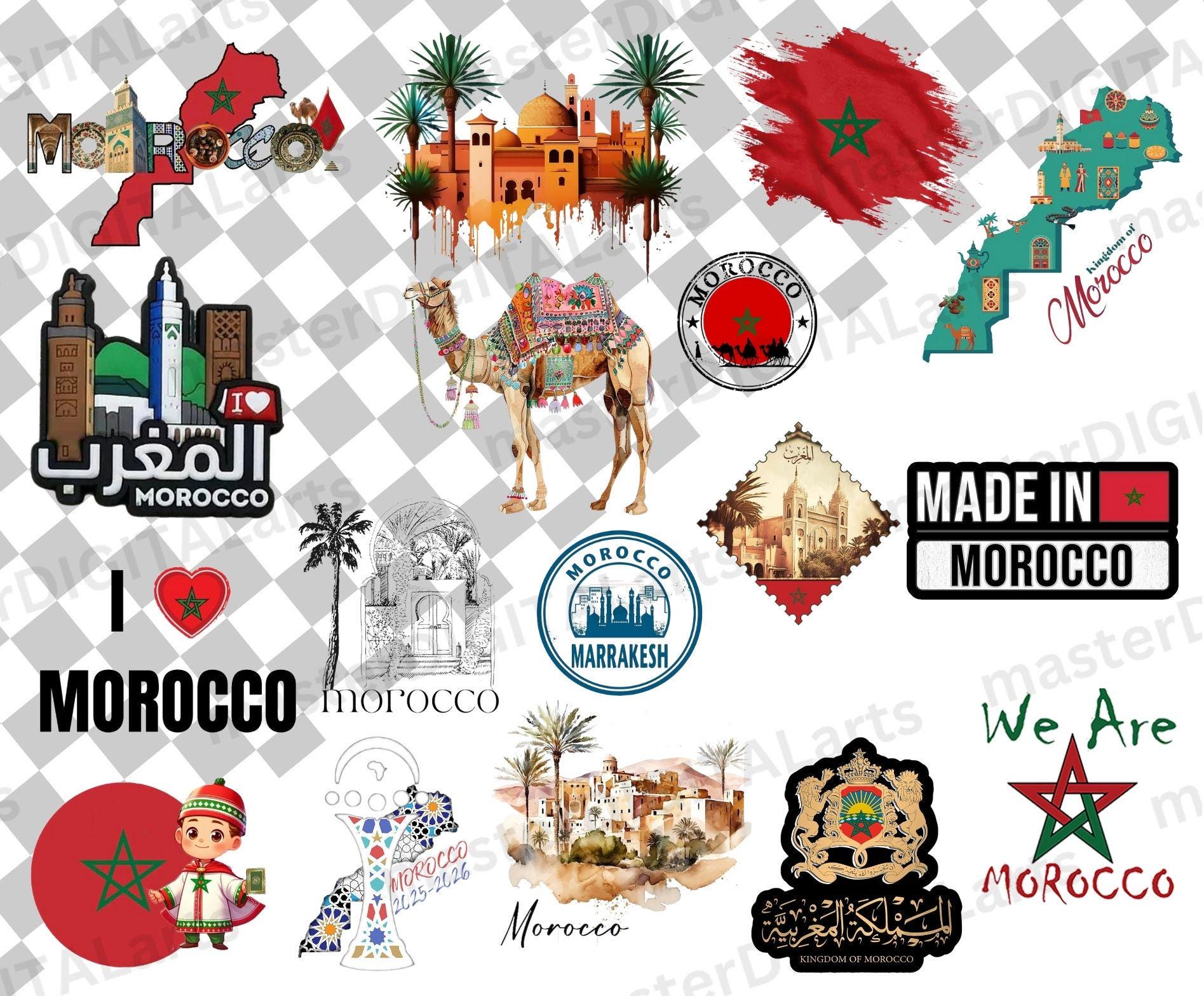 Morocco Sticker Clipart Bundle | Moroccan Travel Art | Marrakesh Camel ...