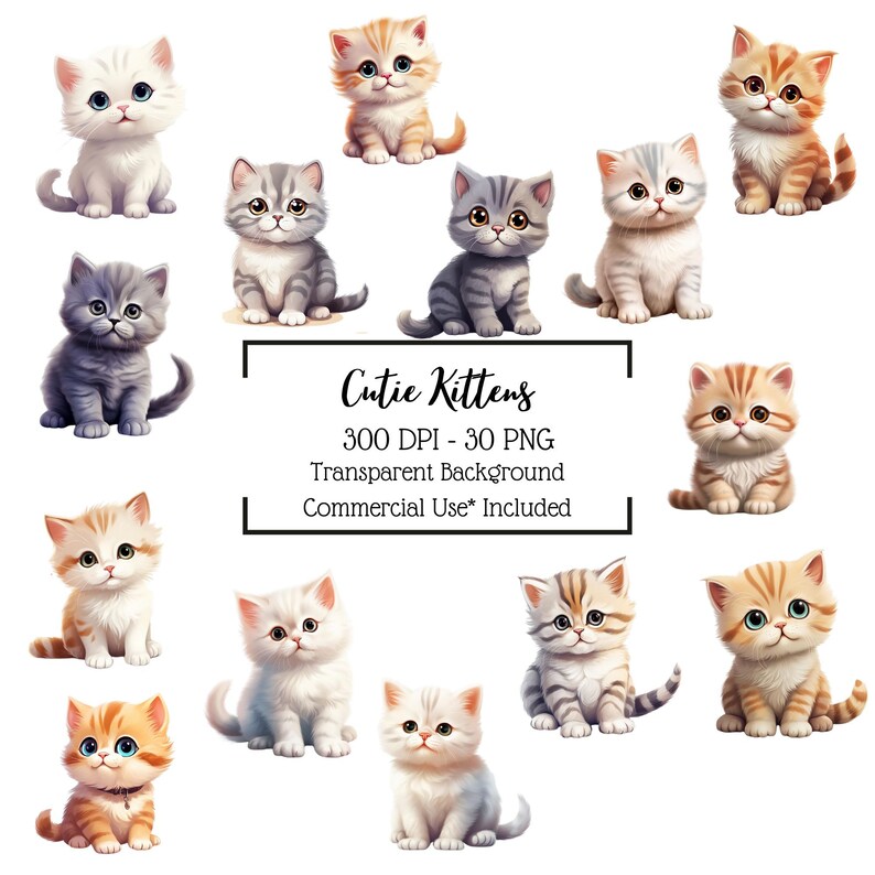Kitten Clipart Bundle, 30 PNG, Cute Cats PNG Perfect for Card Making ...