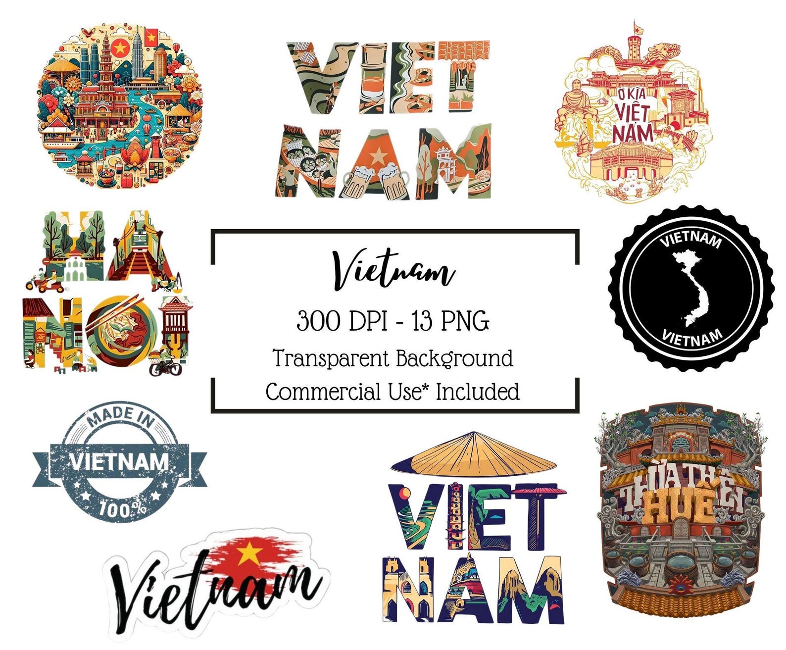 Vietnam Clipart Bundle | Hanoi Saigon Map PNG | Vietnamese Culture ...