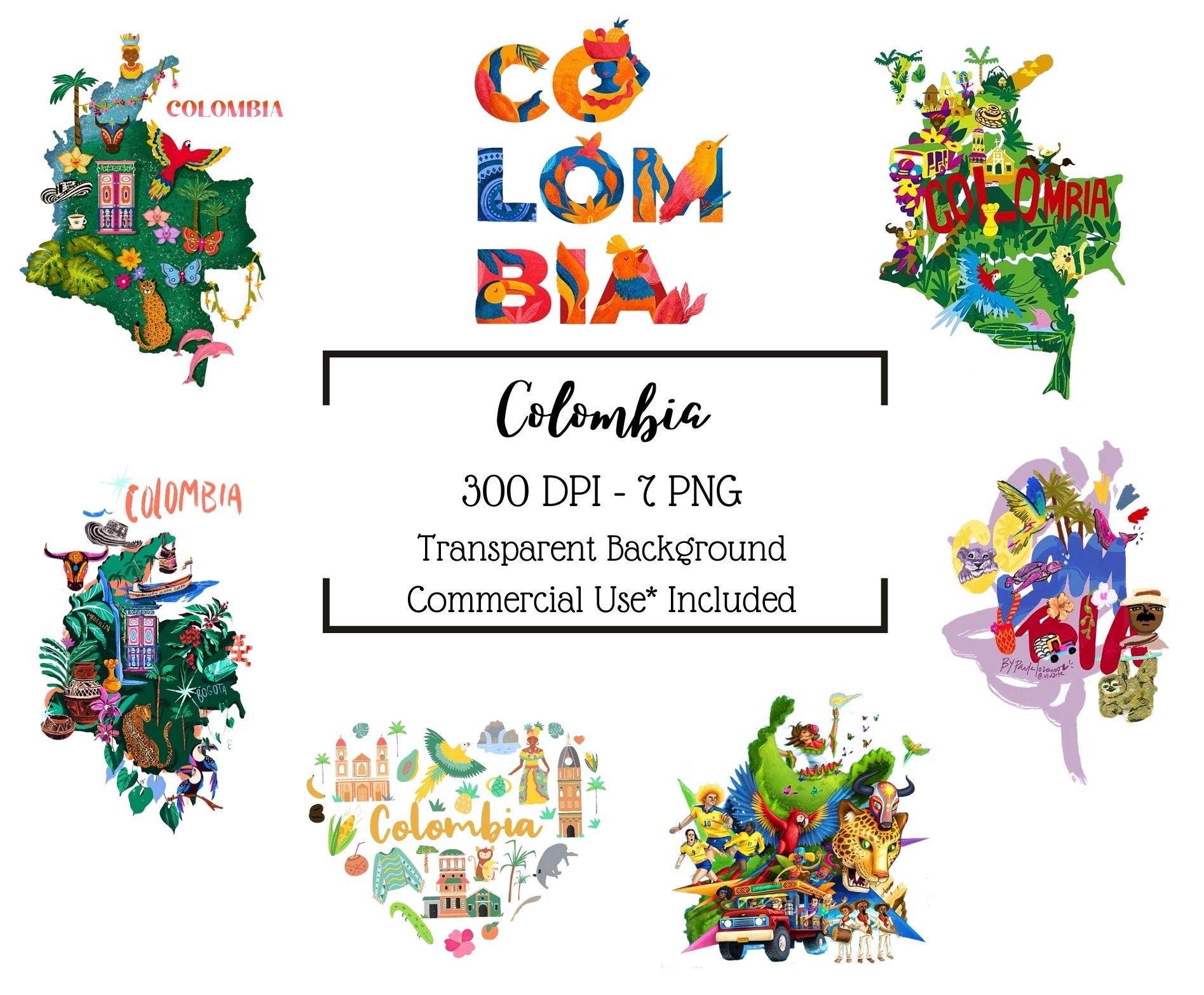Colombia, Colombia Map Clipart Bundle - 7 PNG Transparent Backgrounds ...