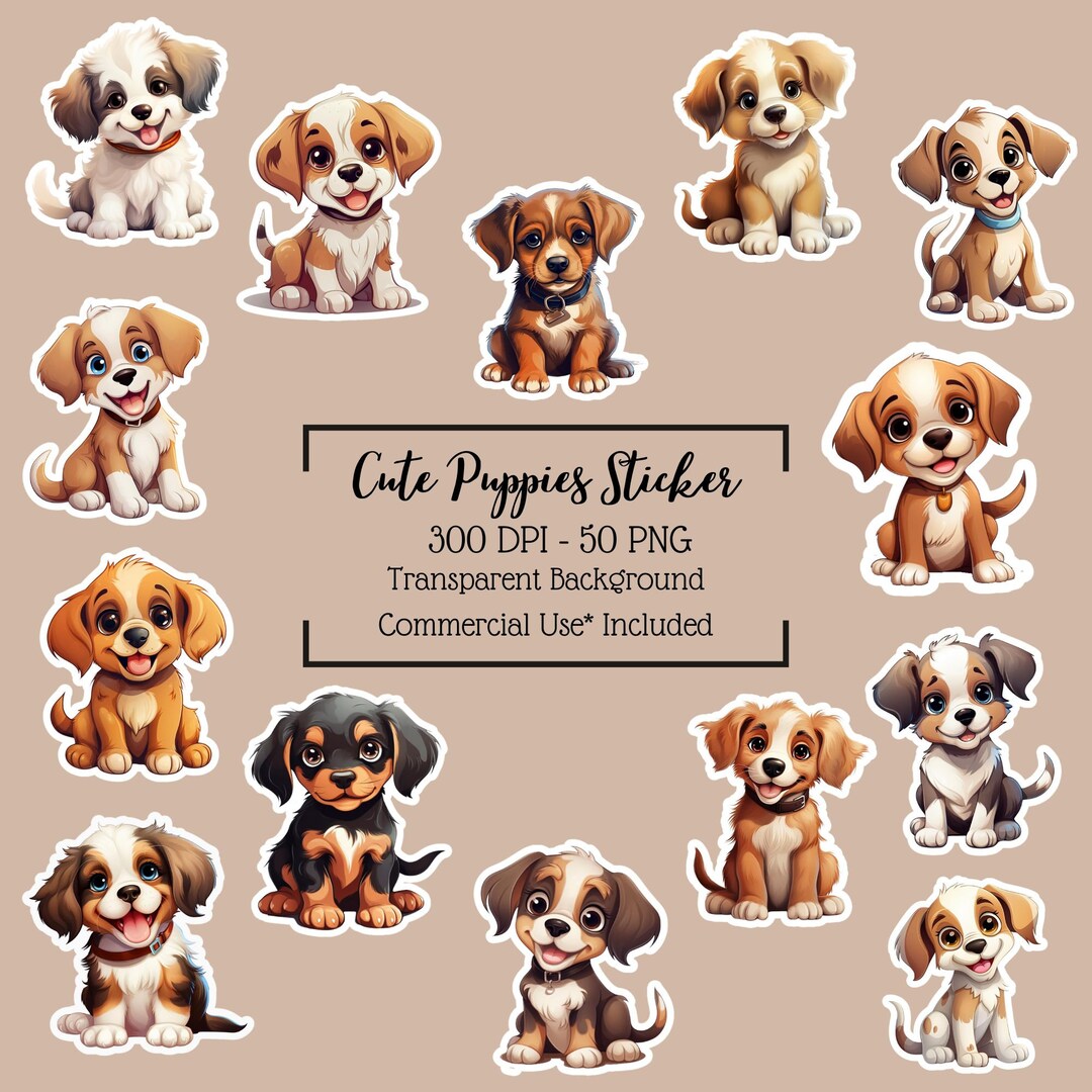 Ultimate Puppy Stickers Clipart, Dogs Bundle 50 PNG, Dog Stickers Pack ...
