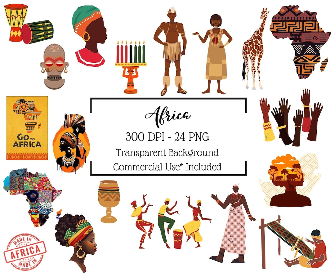 African Culture Clipart Bundle - Tribal Icons, African Maps, Patterns ...