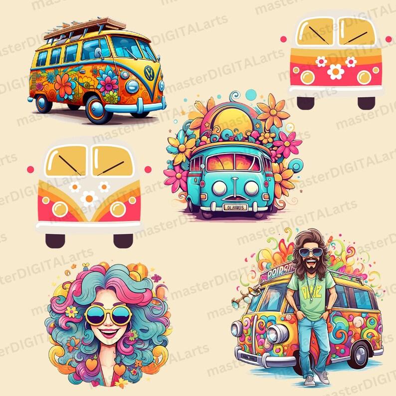 Groovy Clipart Bundle, Groovy Png Design, Retro, Hippie, Flower Power ...