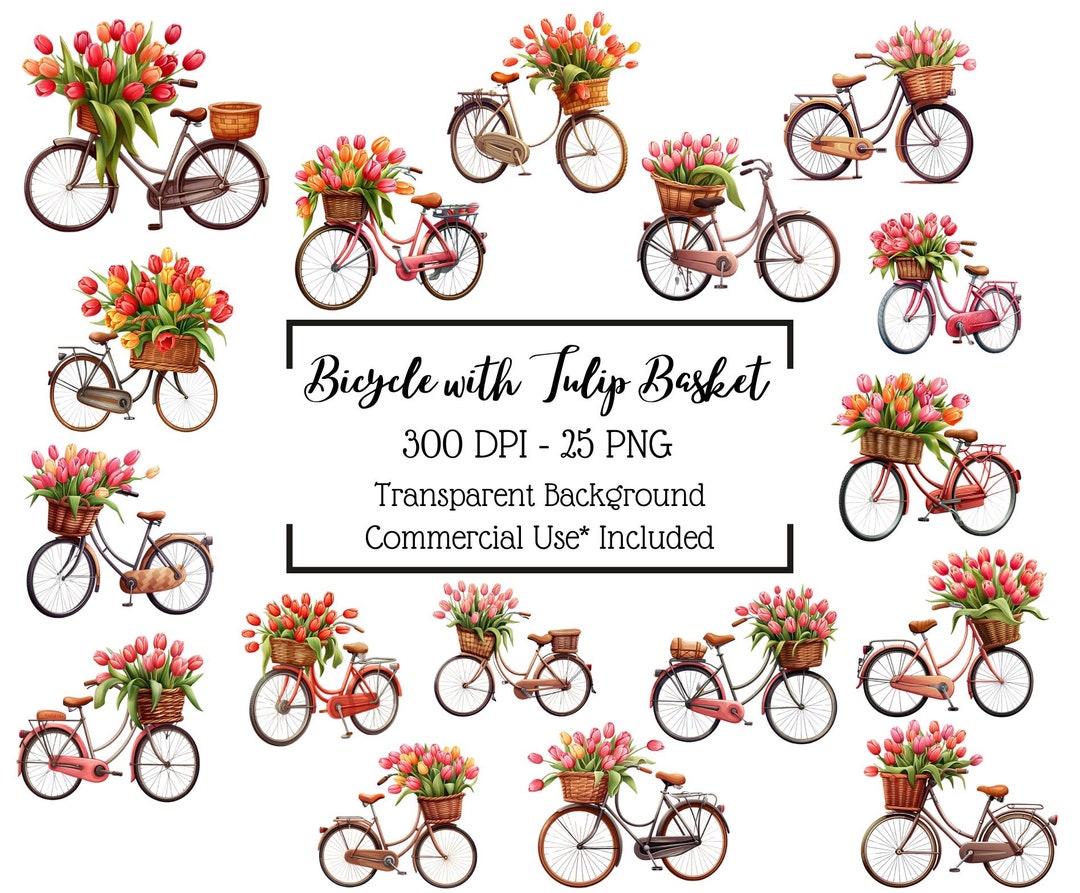 Bike With Flowers Clipart, PNG Vintage Bike Watercolor Clipart, Retro ...