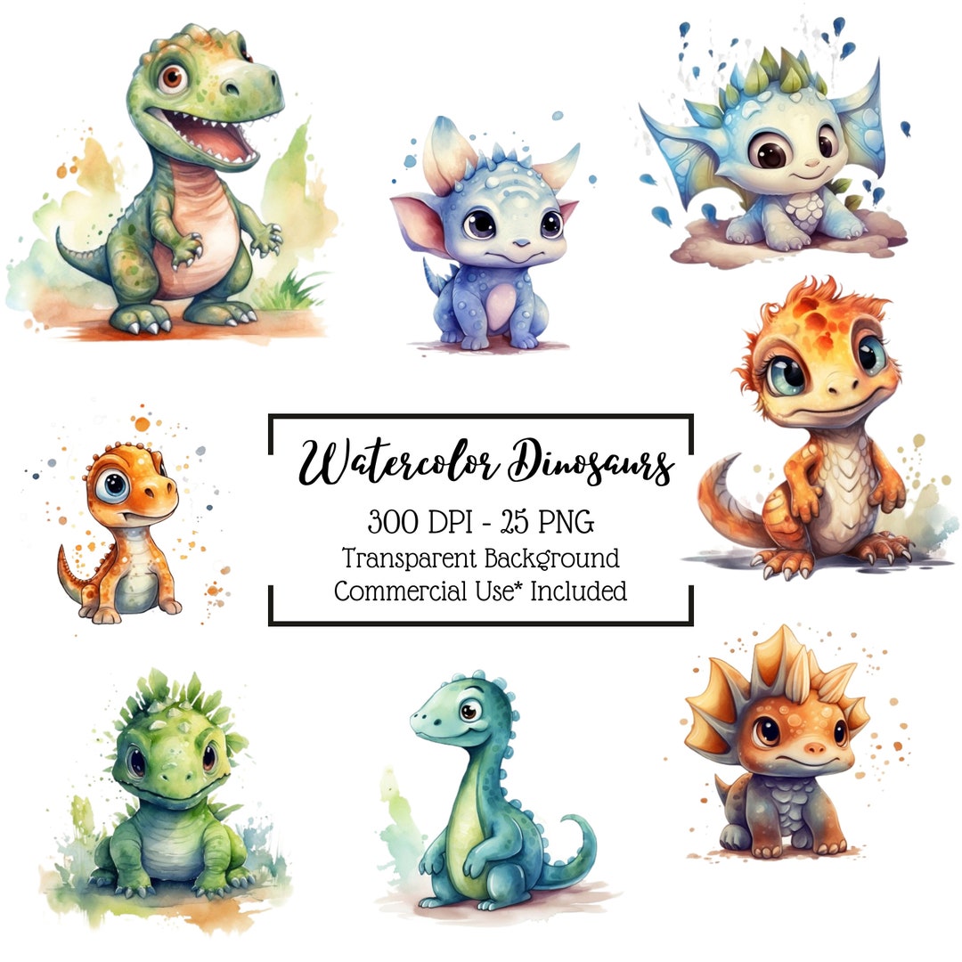 Watercolor Dinosaurs Clipart Collection - Nursery Clipart, Dinosaur ...