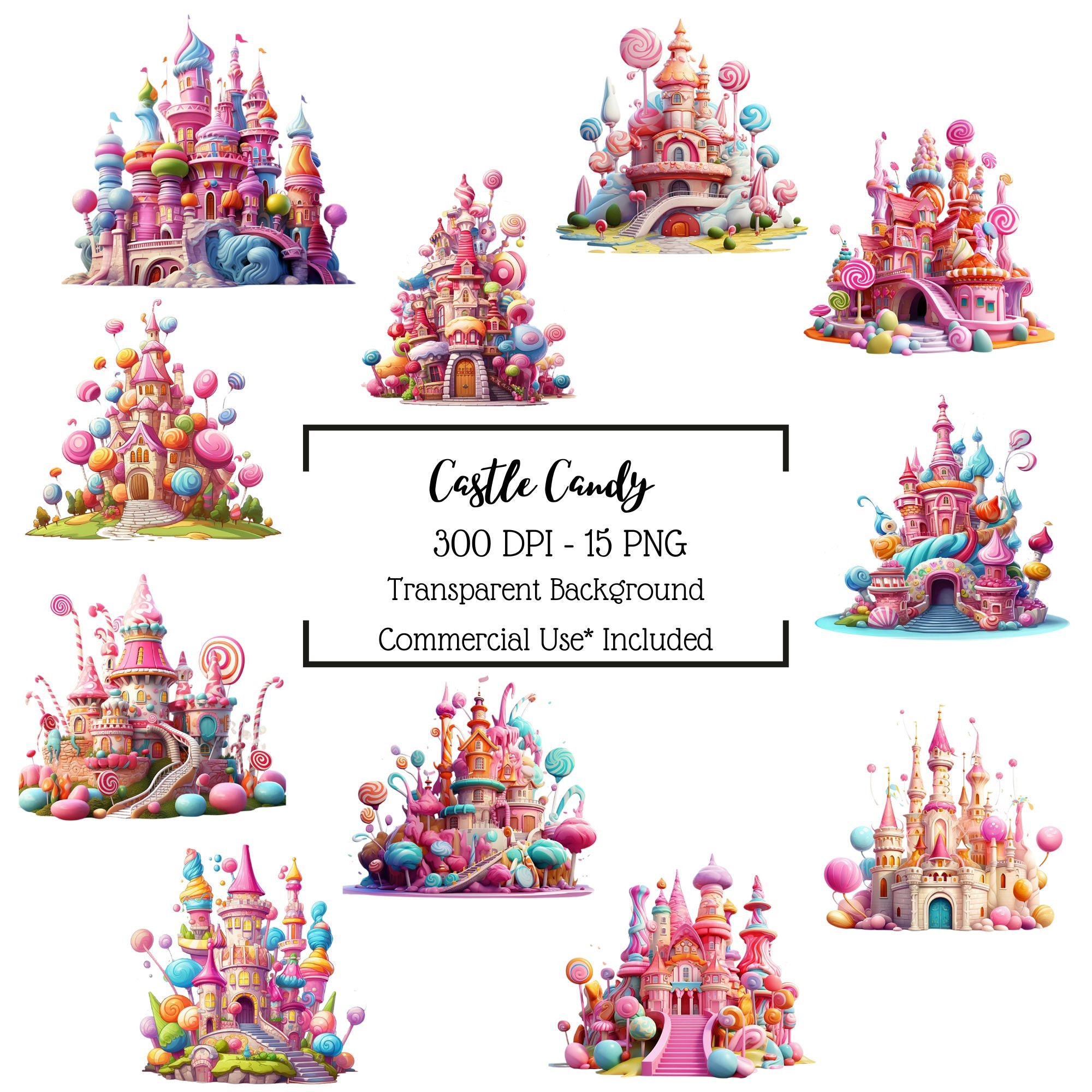 Candyland Castle Clipart - 15 High Quality Pngs, Digital Paper Crafting ...
